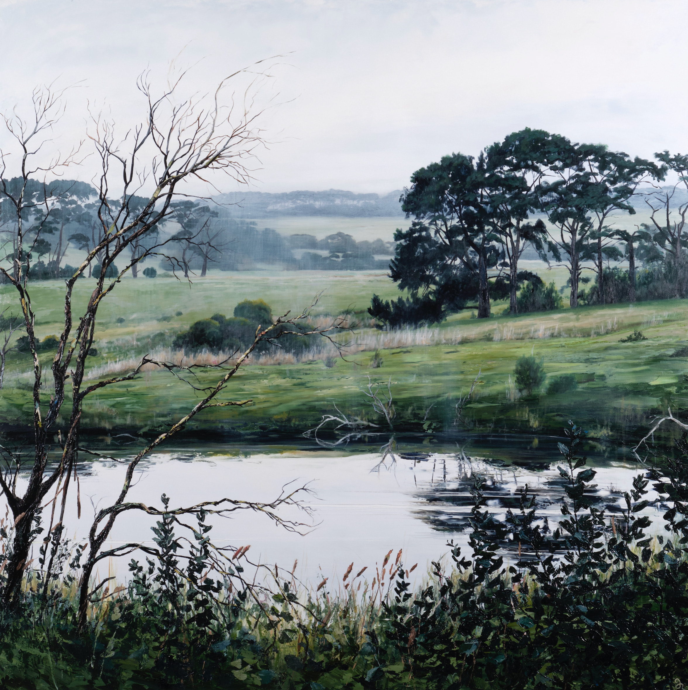 Artist, Jennifer Riddle's painting 'Flinders Dam' 2021